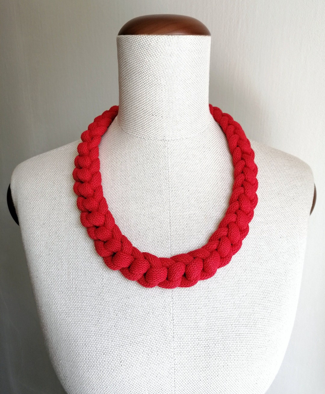 Statement Red Long Necklace, Bright Red Summer Jewelry, Chunky Knot ...