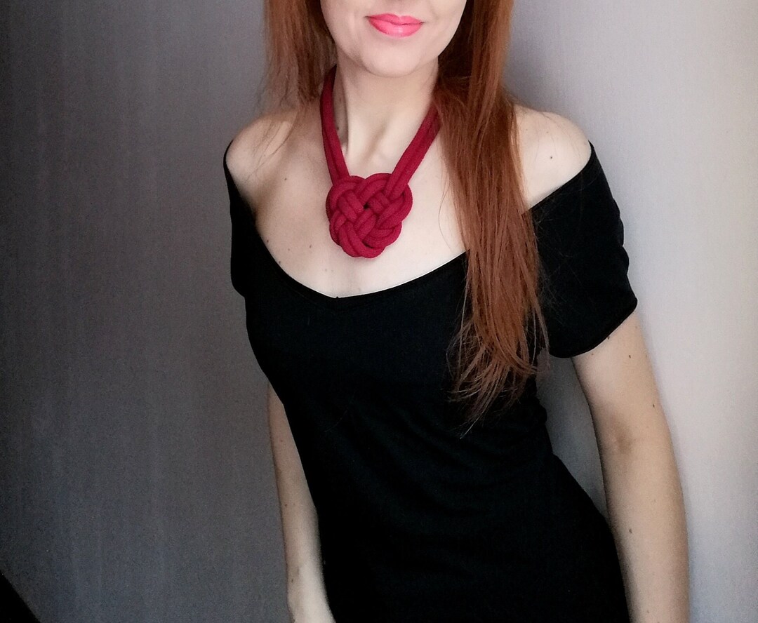 Red Statement Necklace for Valentine's Day, Burgundy Necklace, Red ...
