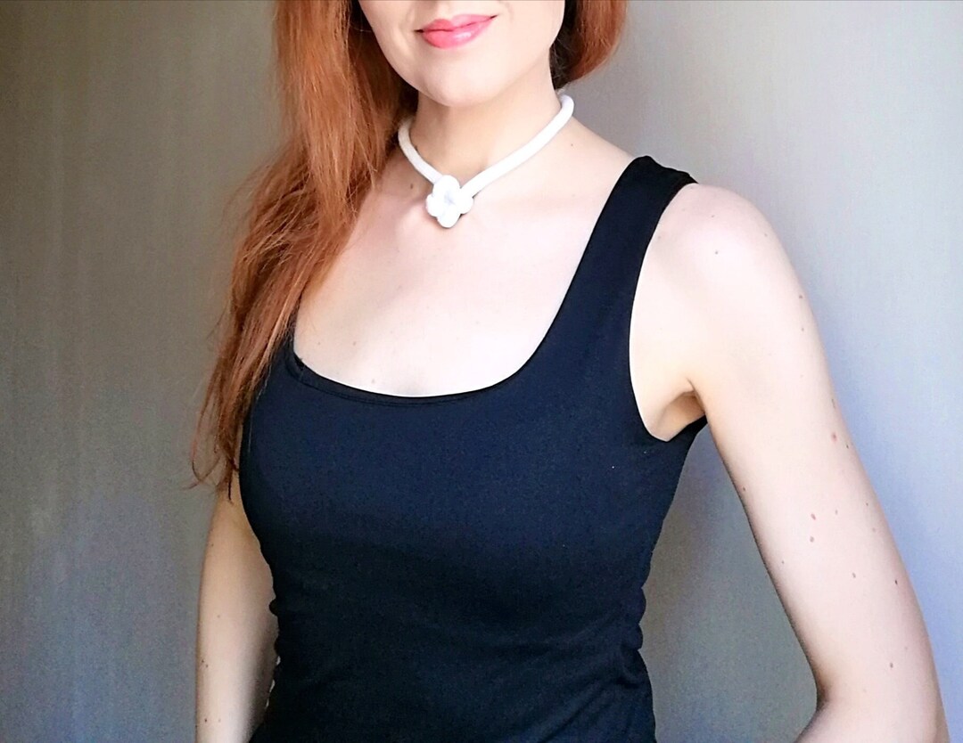 White Fabric Minimalist Choker,square Little Pendant Necklace,colored ...
