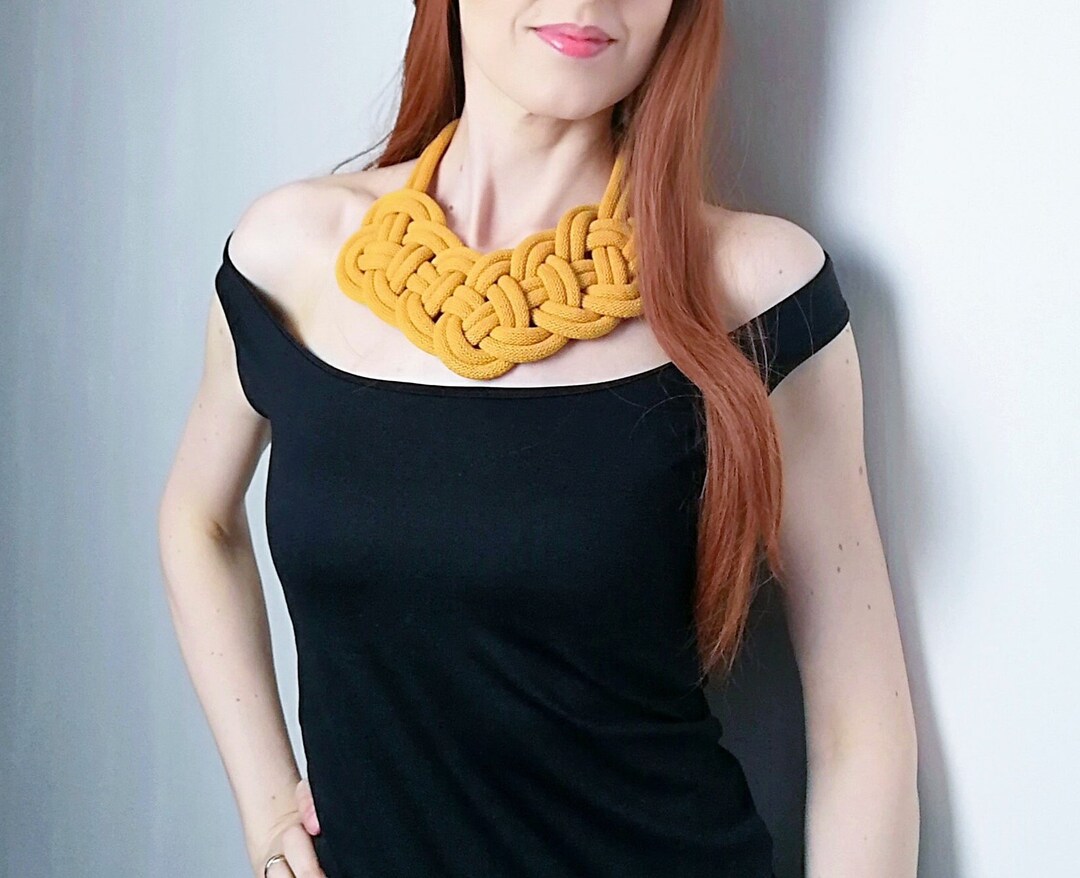 Yellow Bold Women's Necklace, Statement Necklaces, Summer Wide Knot ...