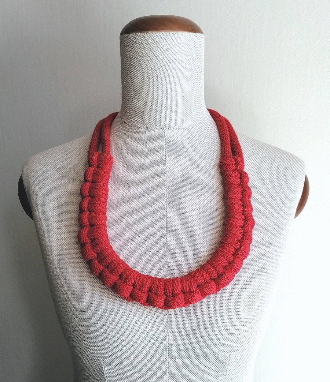 Red Chunky Long Necklace for Women, Boho Red Necklace, Handmade Knot ...