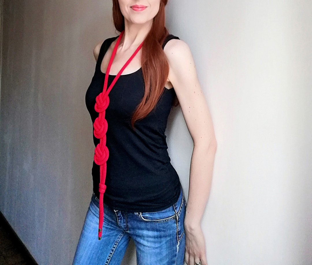 Stunning Red Long Knot Valentine Necklace, Unique Fashion Long Jewel ...