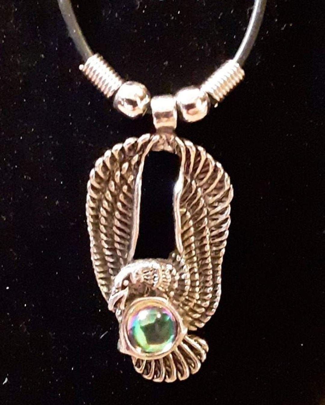 Upward Eagle With Iridescent Stone Charm Necklace - Etsy