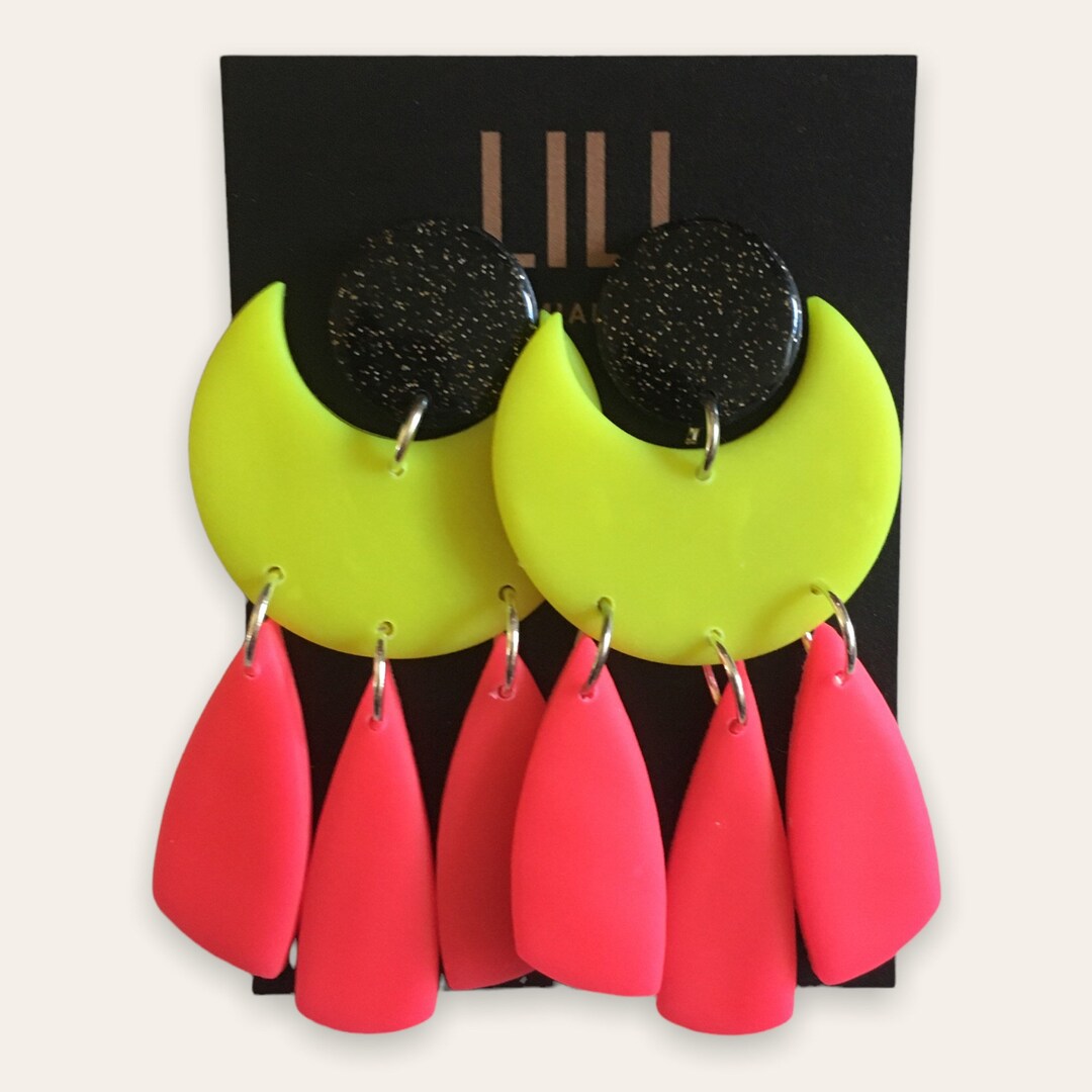 Neon Pink And Yellow Earrings Neon Yellow Earrings Neon Pink Etsy