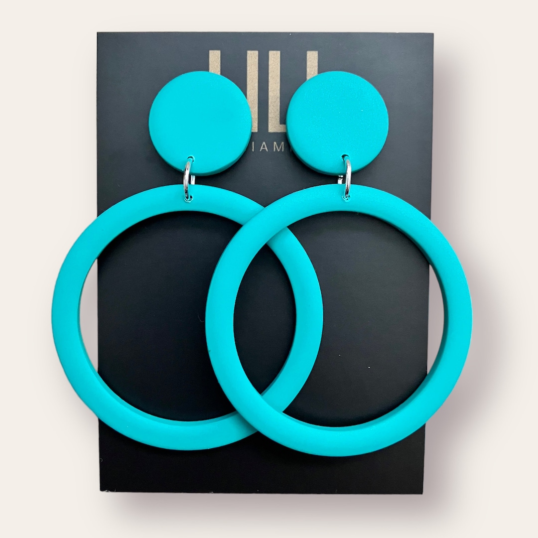 Turquoise Oversized Lightweight Hoops, Made From Polymer Clay - Etsy
