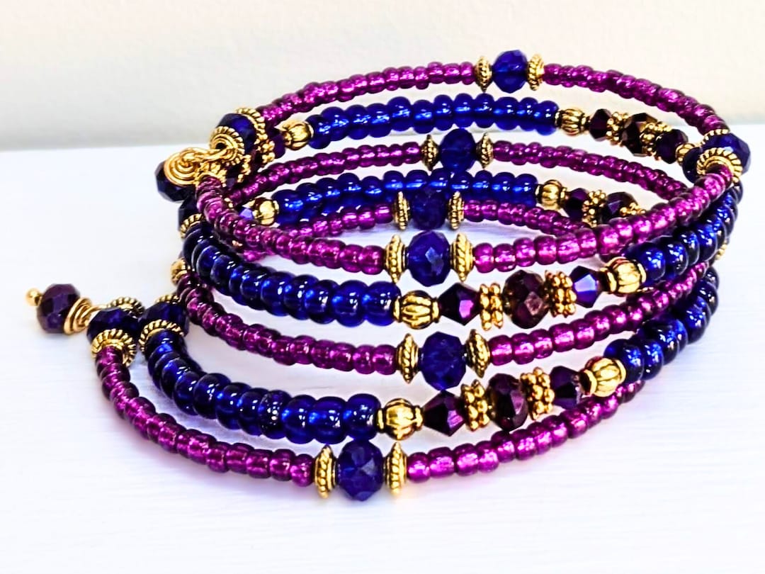Memory Wire Beaded Bracelet/wire Wrap/seed Bead Stacked - Etsy