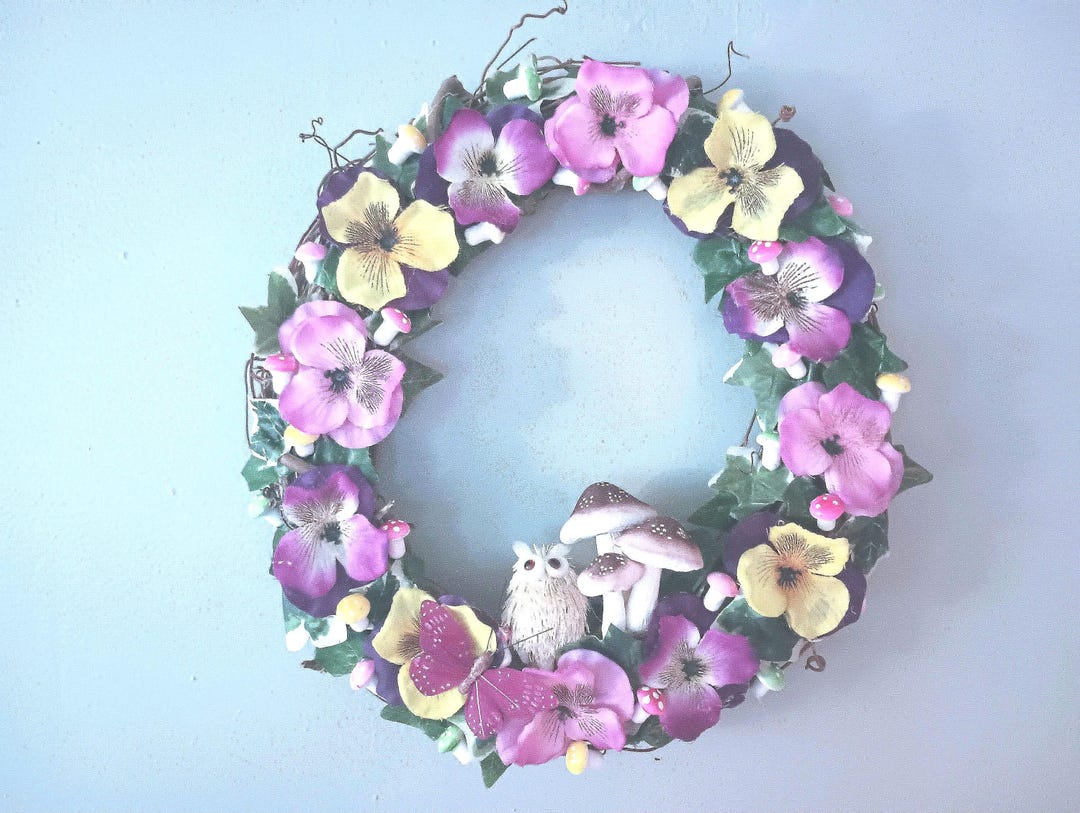 Cottagecore Mushroom Spring Summer Wreath With Woodland Owl and ...