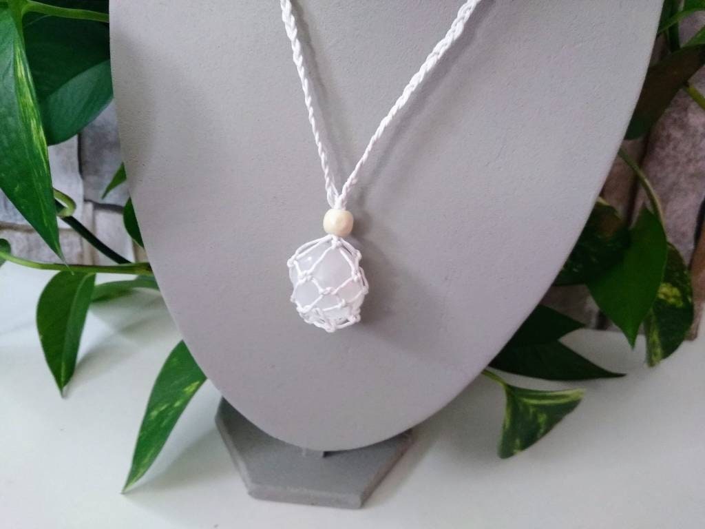 Selenite Macrame Crystal Holder Pouch Necklace With Adjustable - Etsy