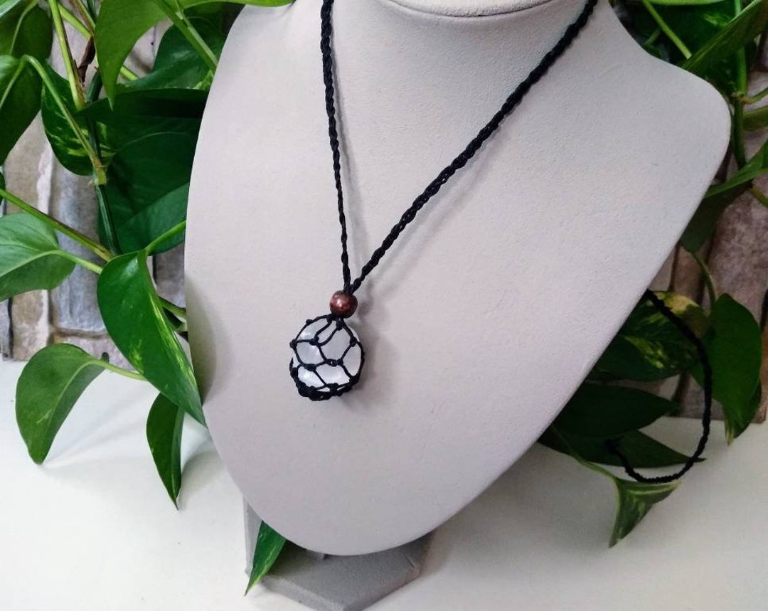 Selenite Macrame Crystal Holder Pouch Necklace With Adjustable Length and Interchangeable Stone ...