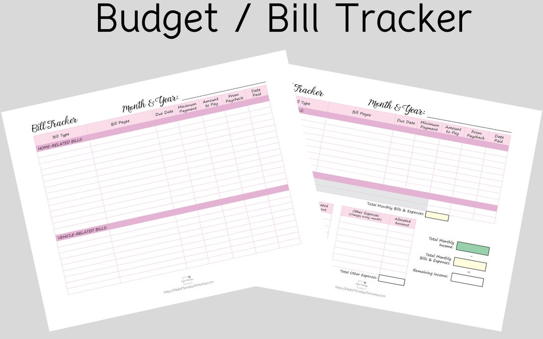 Budget Bill Tracker Bill Planner Finance Planner PDF Letter Size - Etsy