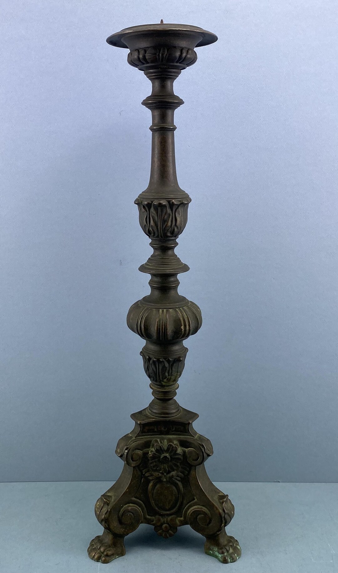Antique Brass Candlestick | Religious Candle Holder With Saint Motif ...