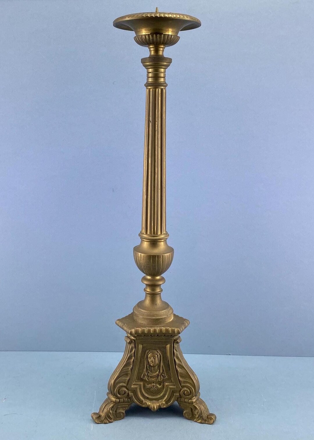 Antique Brass Candlestick | Religious Candle Holder With Saint Motif ...