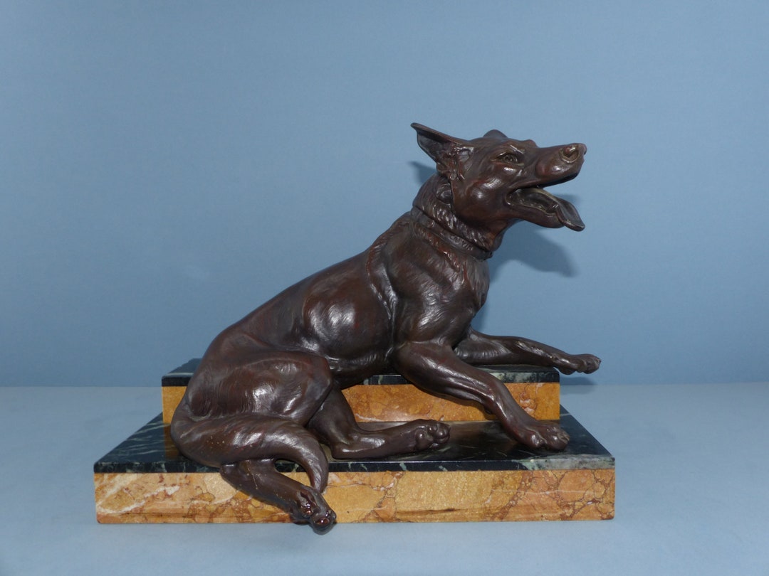 Art Deco Statue With Reclining Sheepdog by L. Carvin From France - Etsy