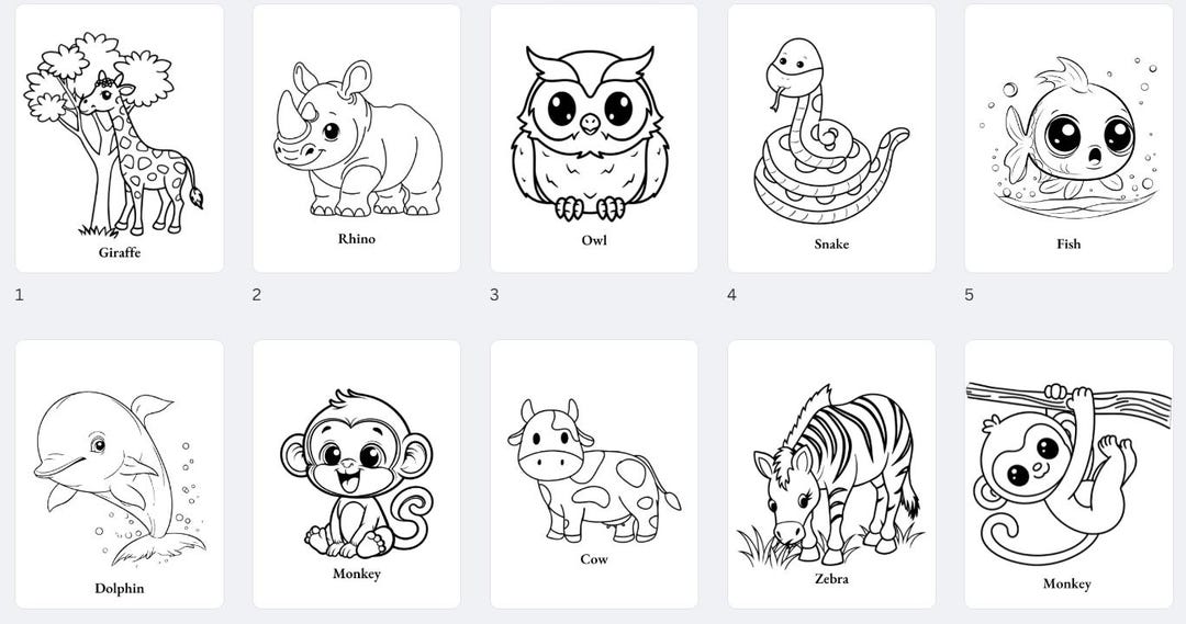 Learn Animals Coloring Pages - Etsy