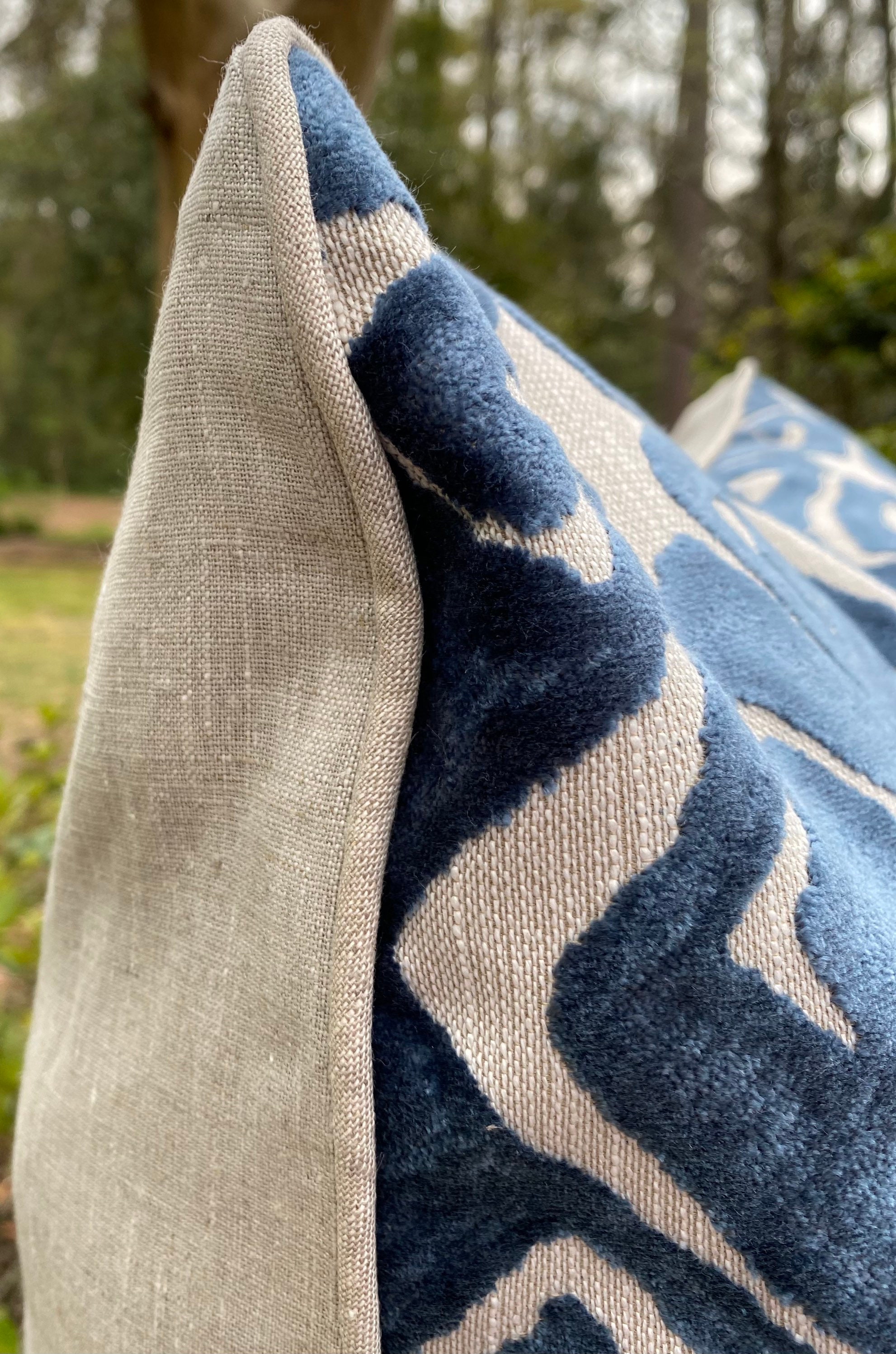 Blue//beige//cut Chenille//linen//geometric//decorative Throw - Etsy