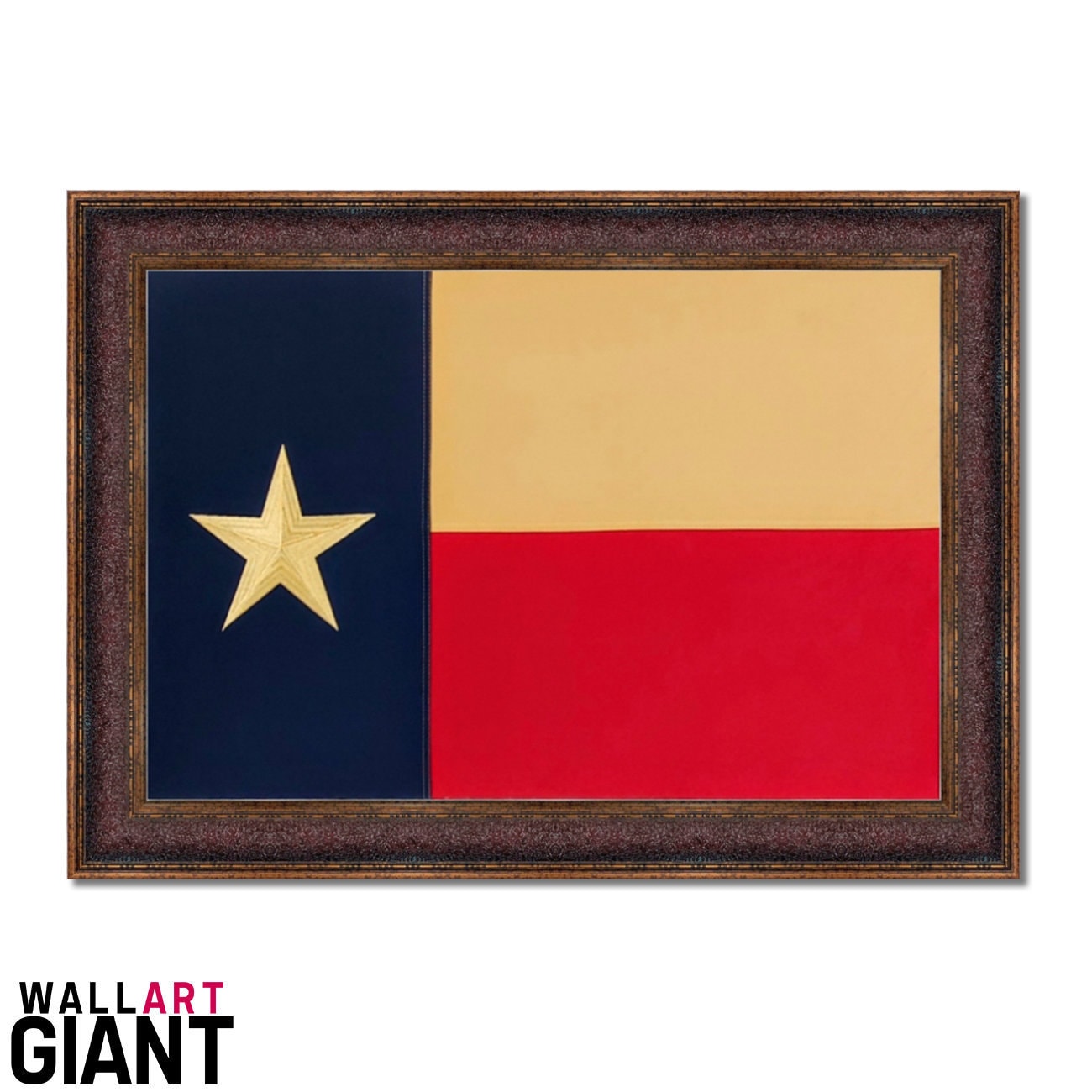 Large Framed Texas Flag | Real Cotton Cloth Sewn Embroidered Flag With ...