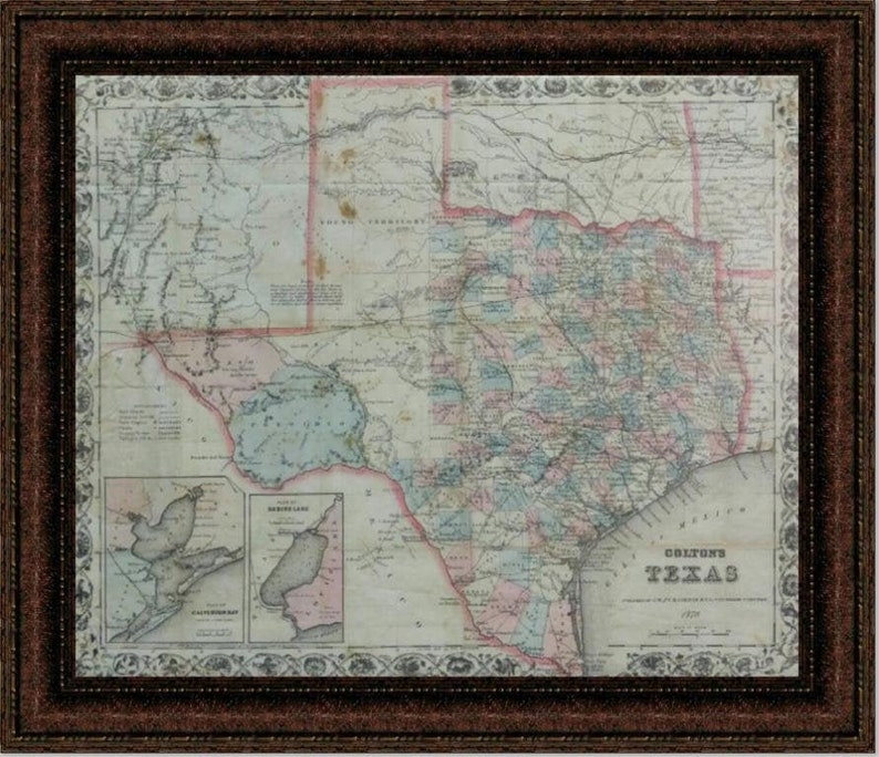 1870 Texas Map Canvas or Framed Print Various Styles - Etsy