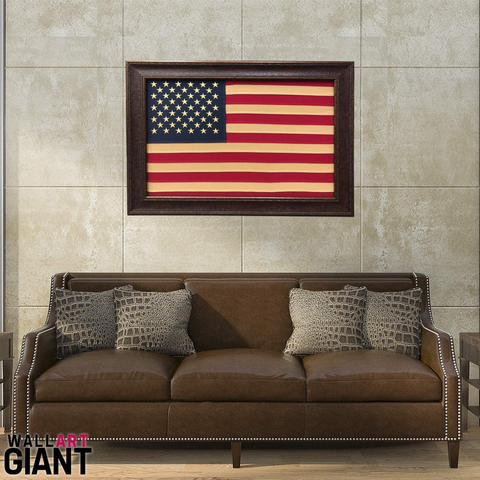 Large Framed American Flag Real Cotton Cloth Embroidered Flag Hand ...