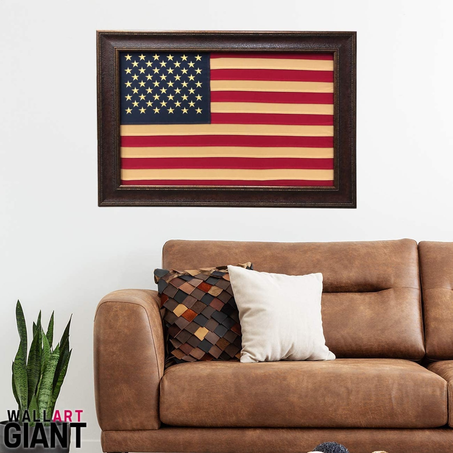 Large Framed American Flag | Real Cotton Cloth Embroidered Flag | Hand ...