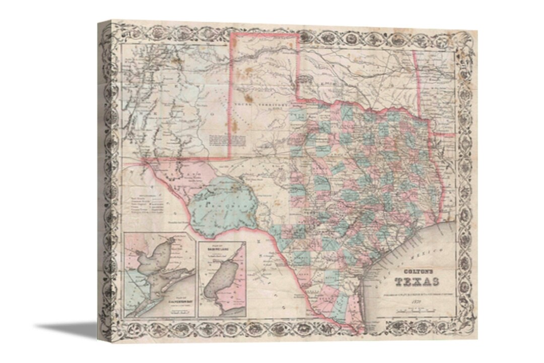 1870 Texas Map | Canvas or Framed Print | Various Styles - Etsy
