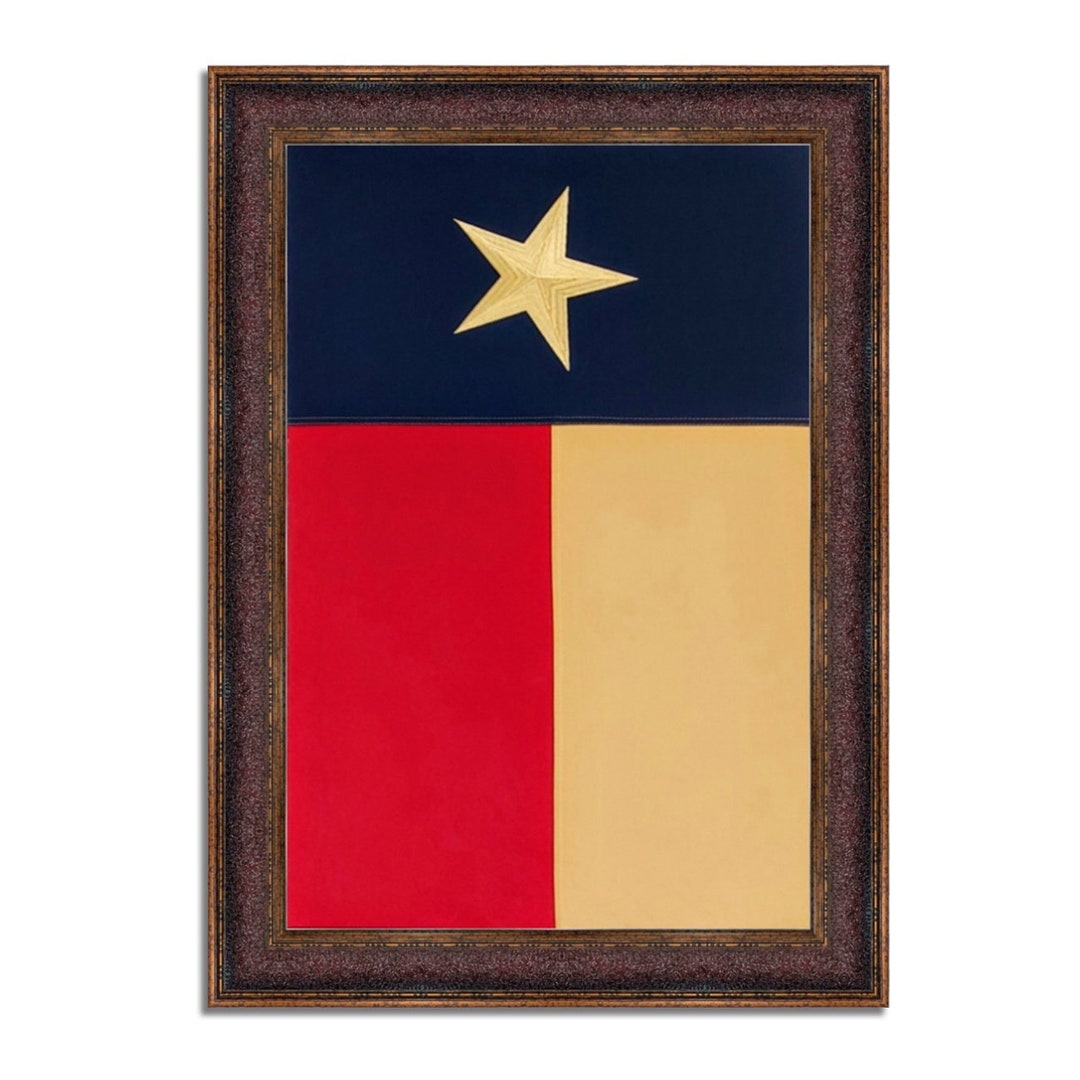 Large Vertical Framed Texas Flag | Real Cotton Cloth Embroidered Flag ...