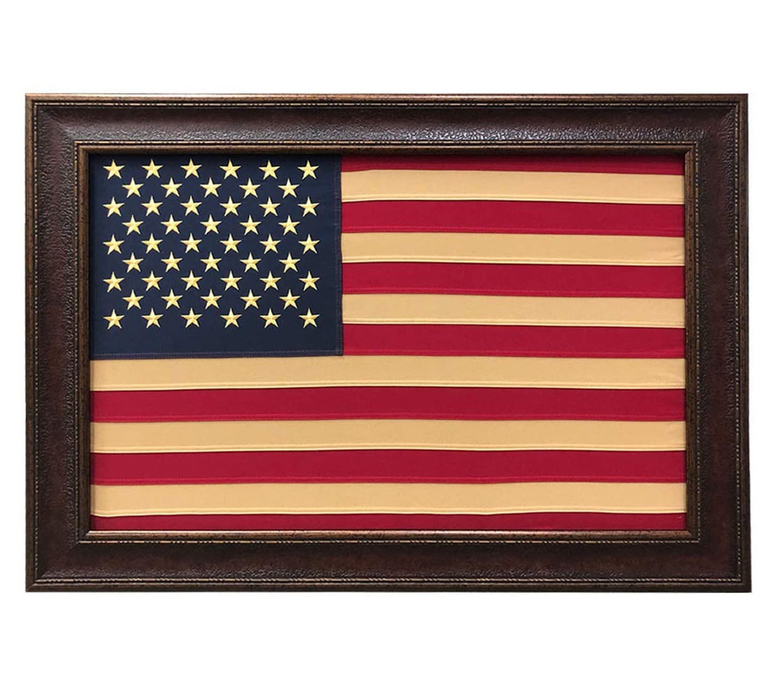 Large Framed American Flag | Real Cotton Cloth Embroidered Flag | Hand ...