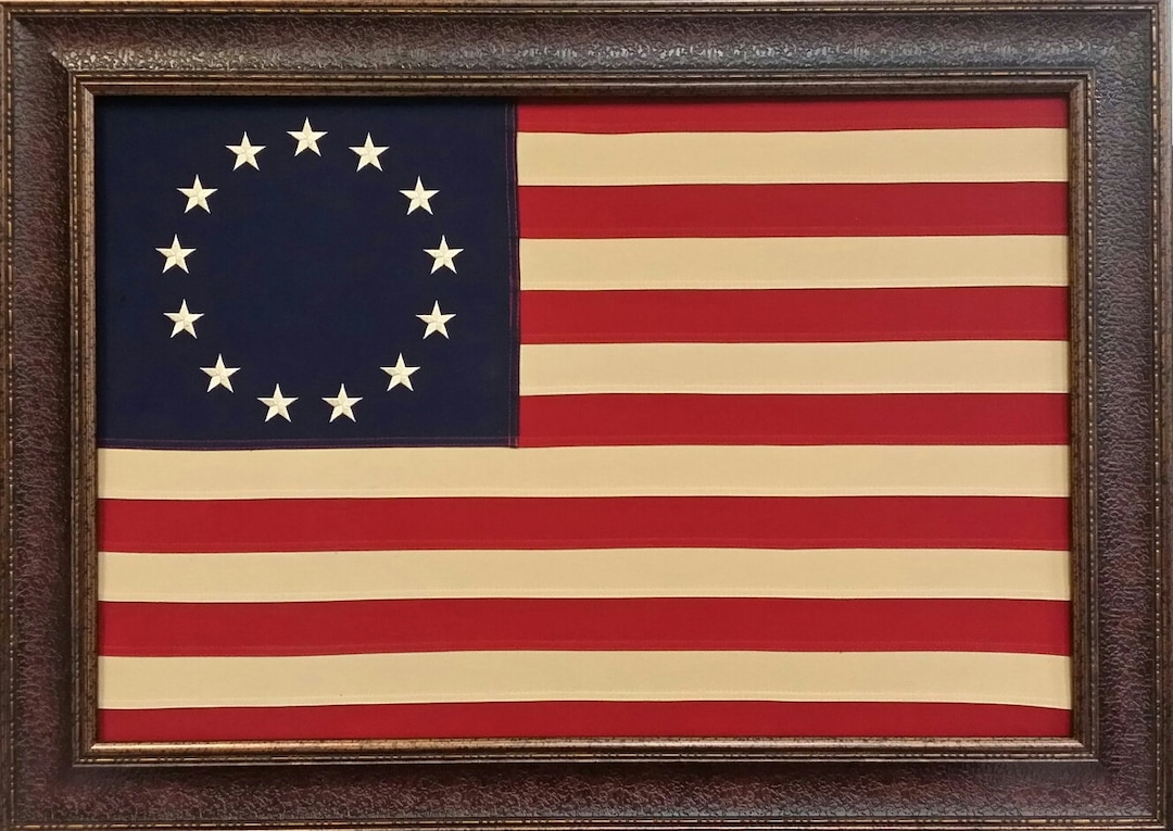 Large Framed Betsy Ross Flag | Real Cotton Cloth Embroidered Flag ...