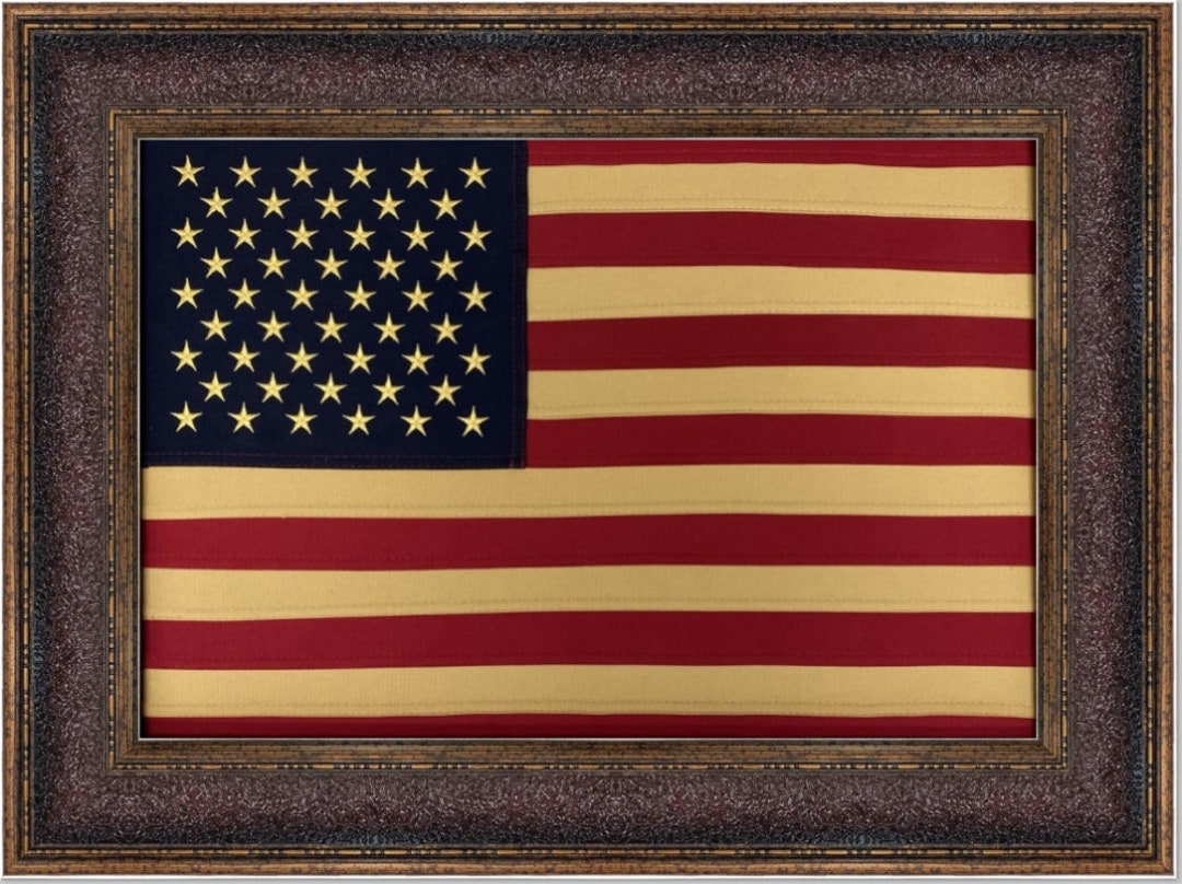 Framed American Flag | Real Cotton Cloth Embroidered Flag | Hand ...
