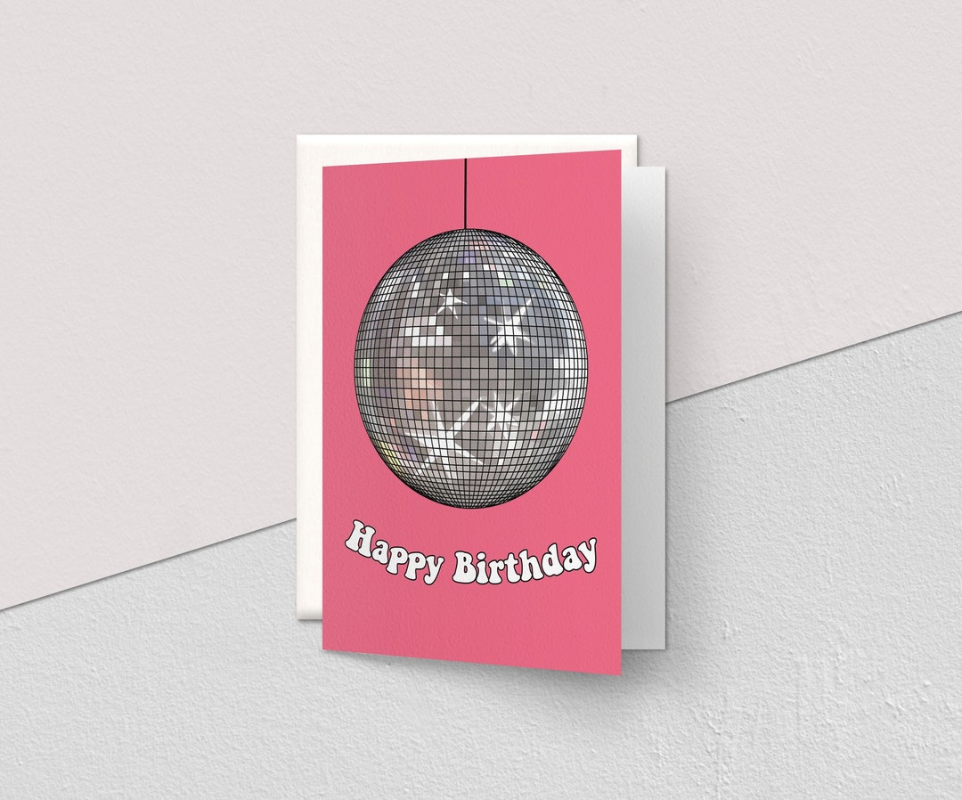 Pink Disco Ball Happy Birthday / Greeting Card / Disco Retro - Etsy