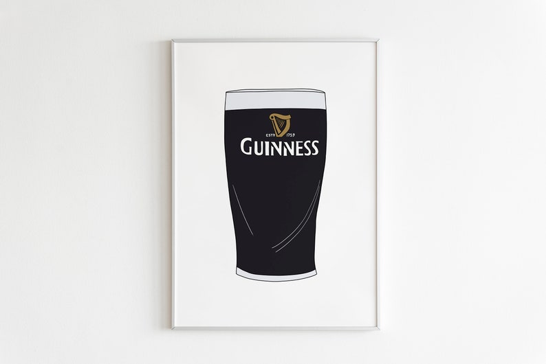 Pint of Guinness DIGITAL PRINT Irish Beer Print Gift Art Illustration ...