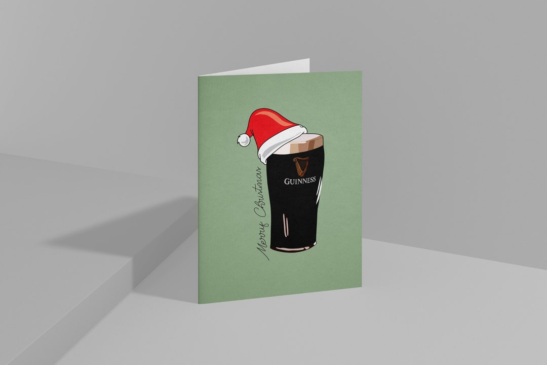 Santa Hat Guinness Christmas Card alcohol Lager Beer Irish Language ...