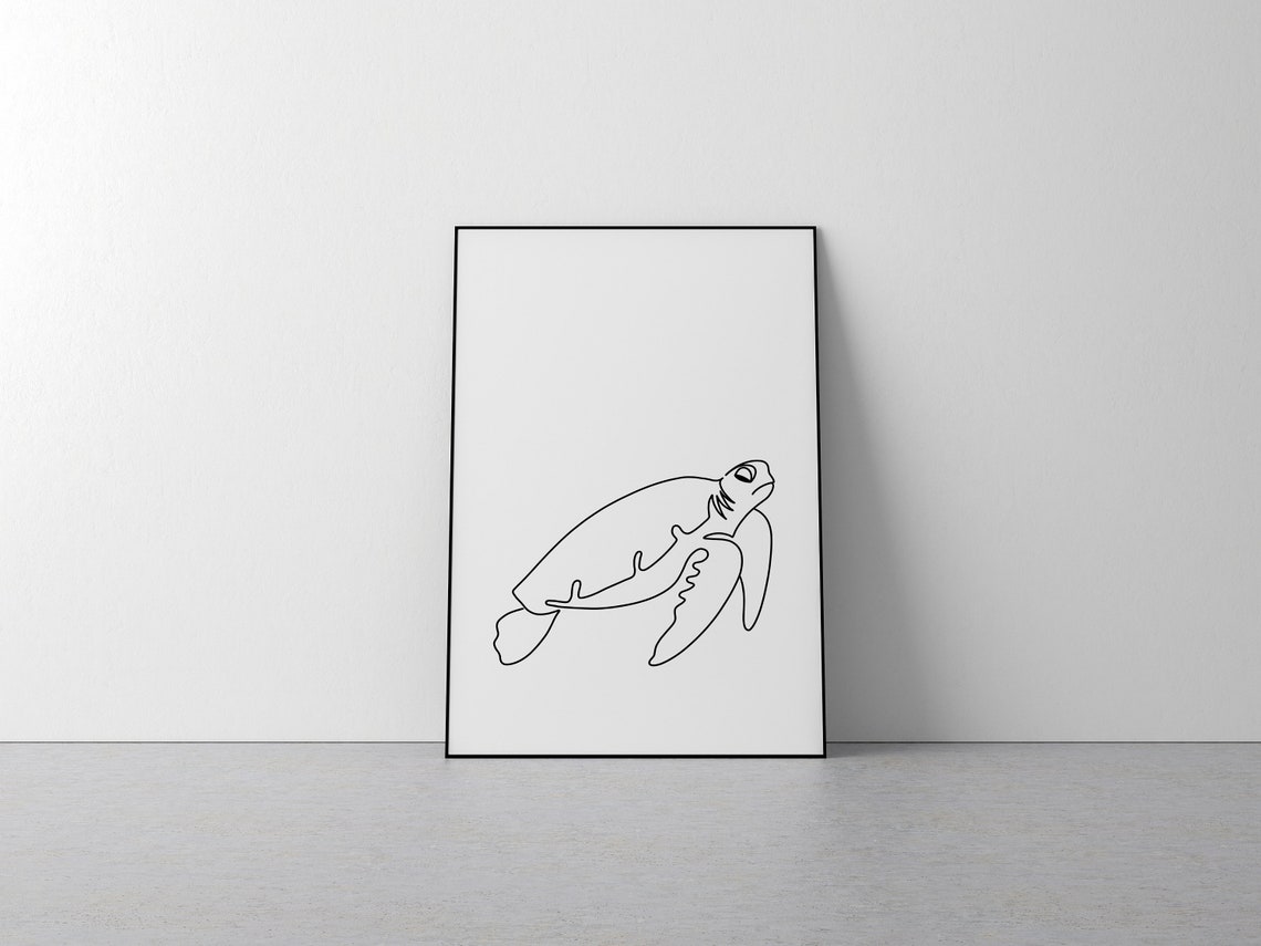 Turtle Minimal Print One Line Drawing Animal Wall Art/decor - Etsy