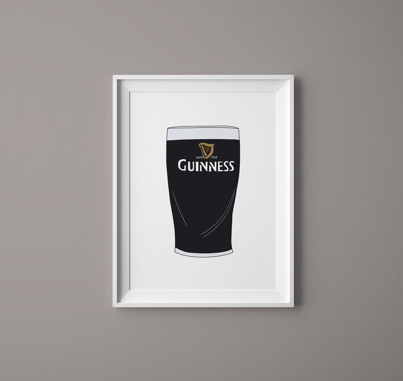 Pint of Guinness DIGITAL PRINT Irish Beer Print Gift Art Illustration ...