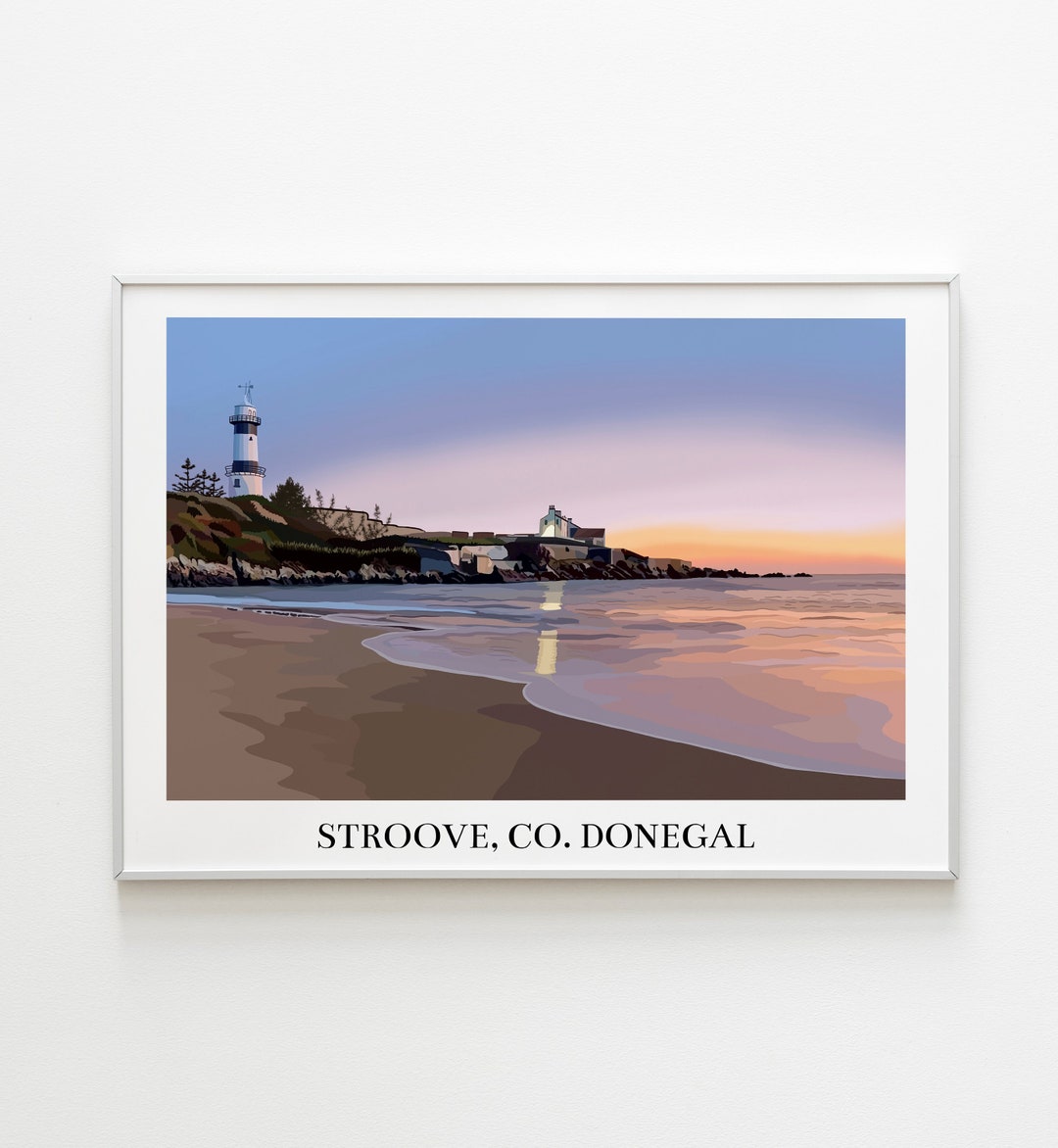 Stroove Beach & Lighthouse Illustration Art Print / Drawing / Donegal ...