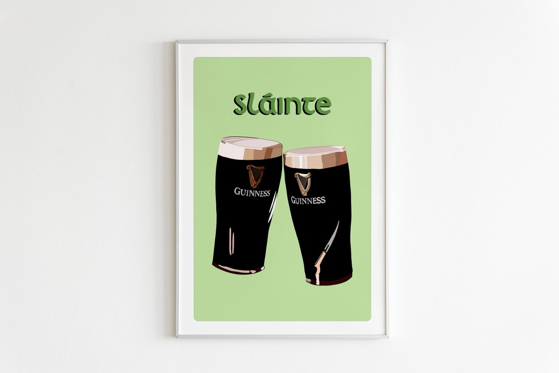 Guinness Sláinte/Cheers Print Gift Art Illustration Drawing | Etsy