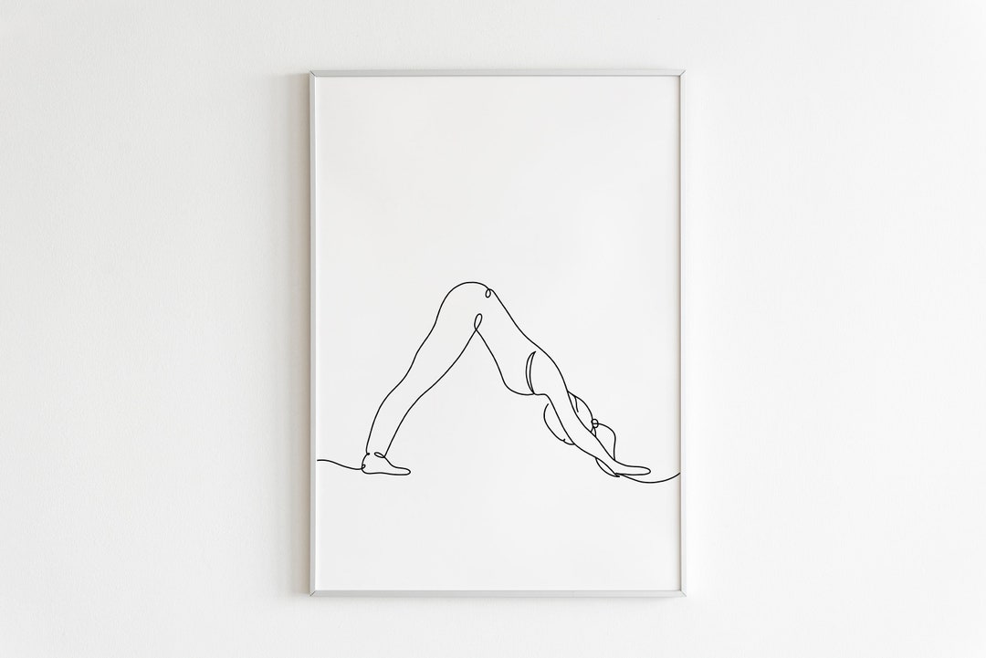 Yoga Pose Line Drawing Print / Downward Dog Illustration / Exercise ...