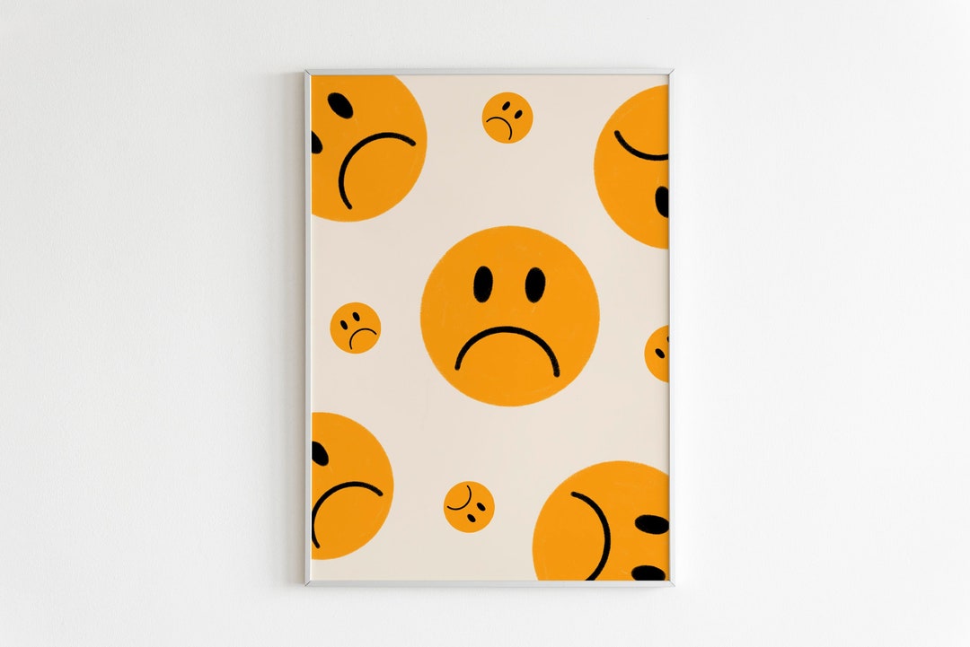 DIGITAL PRINT Sad Smiley Faces Illustration Print / Gallery Wall Art ...