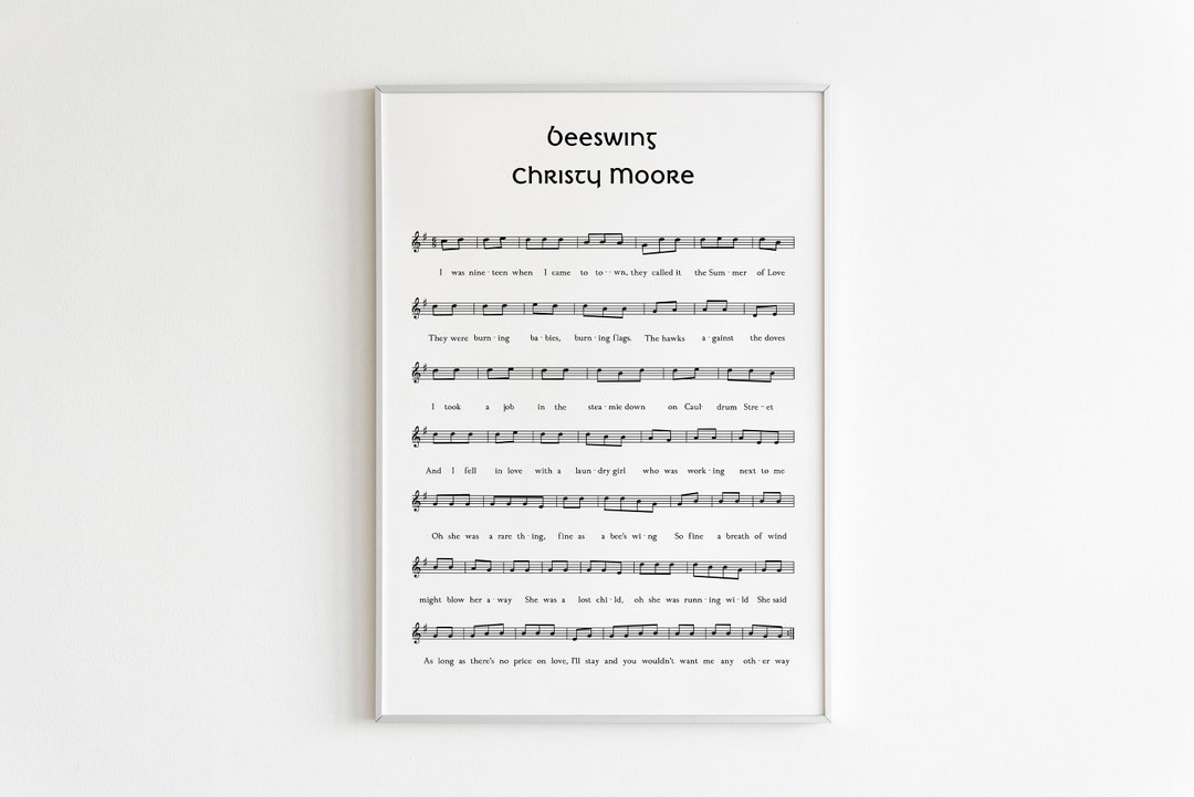 Beeswing DIGITAL - Christy Moore Art Print Style Sheet Music Wall Decor ...