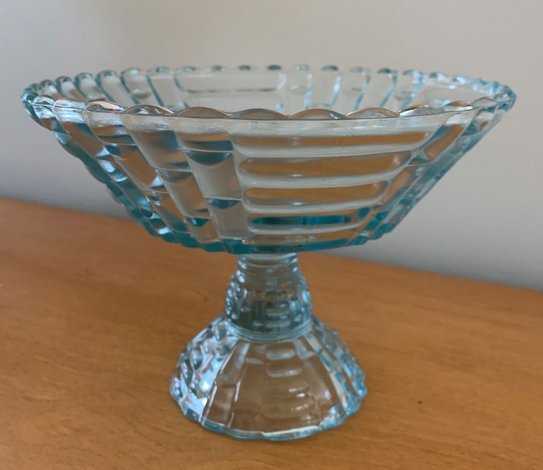 So Pretty! Blue Glass Pedestal Compote! Functional and Lovely! Vintage ...