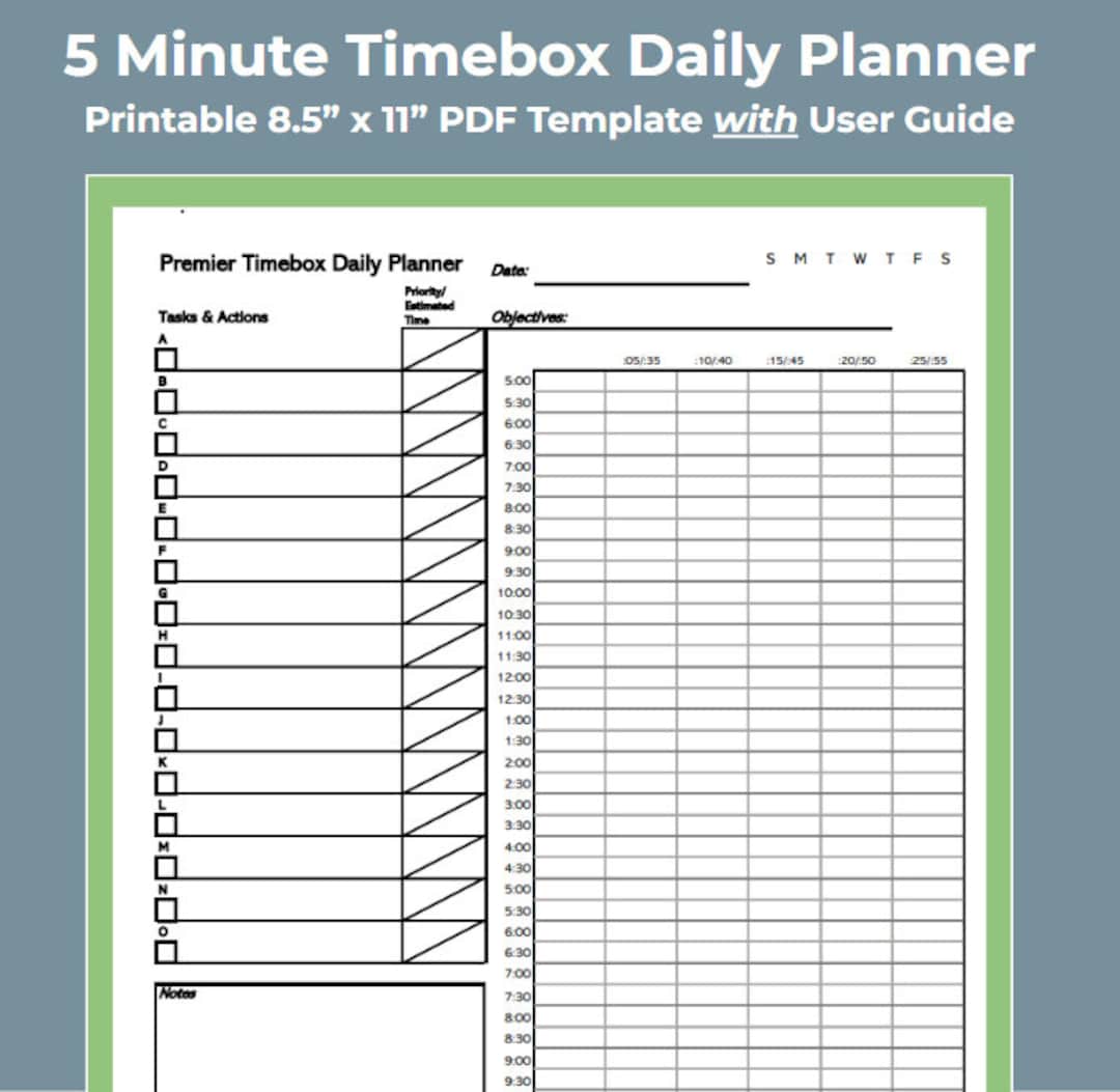 Printable Daily Timeboxing Calendar With 5 Minute Intervals, Inspired ...