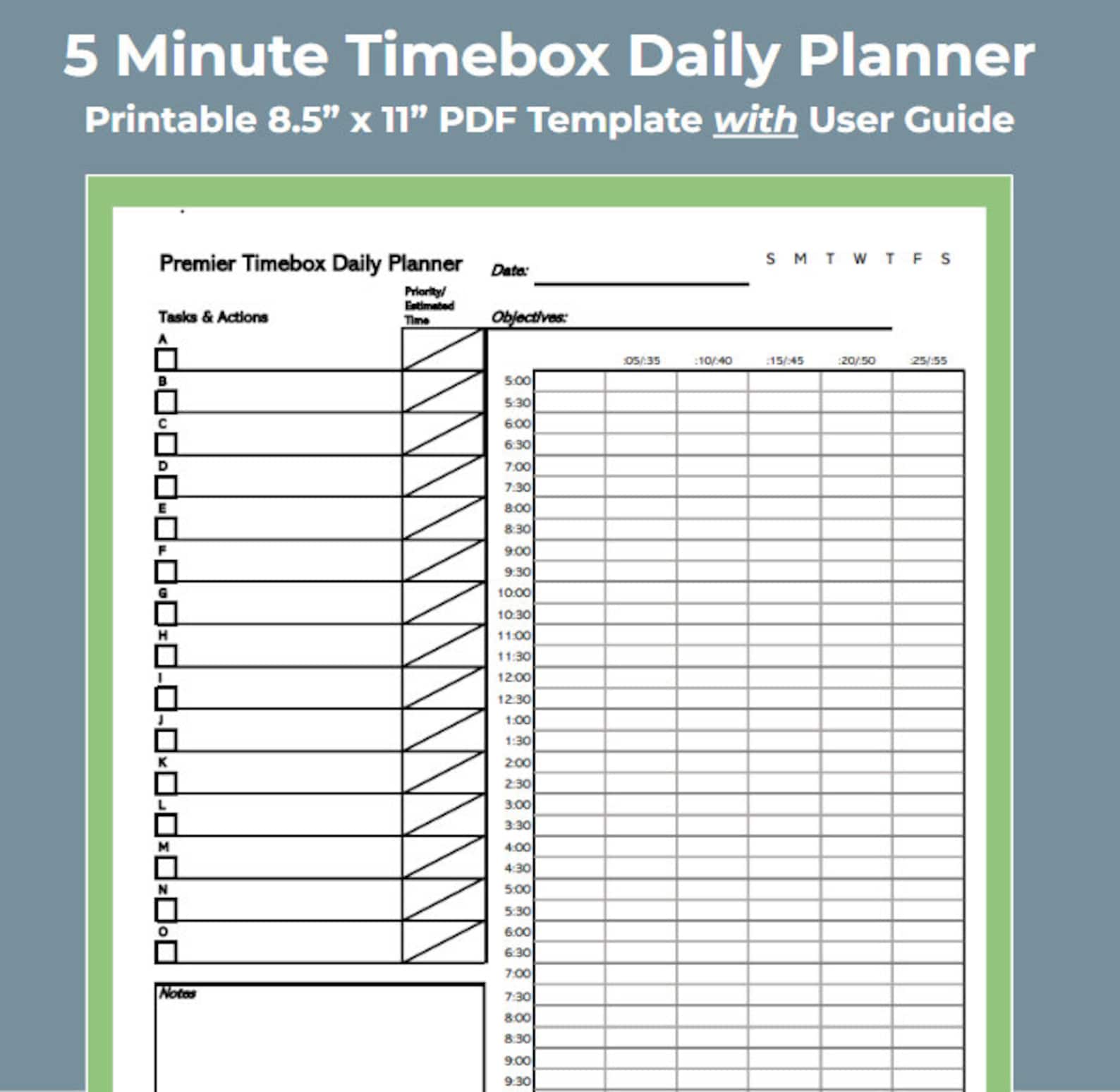 Printable Daily Timeboxing Calendar With 5 Minute Intervals, Inspired by Elon Musk. User Guide ...