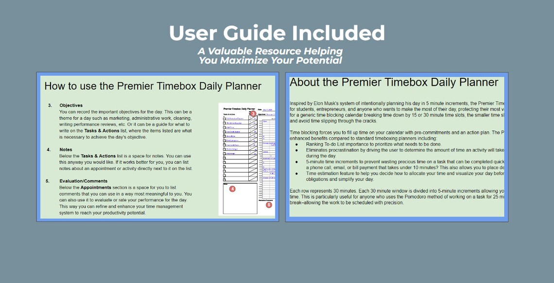 Printable Daily Timeboxing Calendar With 5 Minute Intervals, Inspired by Elon Musk. User Guide ...