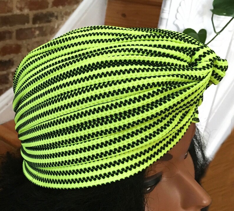 Handmade Neon Green and Zig-zag Striped Hair Turban Hair Cover ...