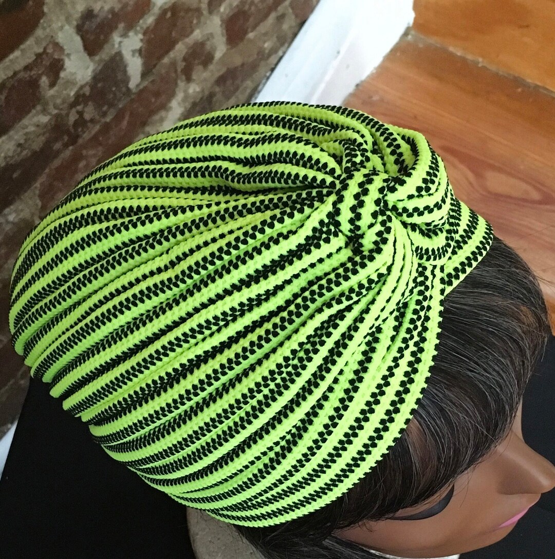 Handmade Neon Green and Zig-zag Striped Hair Turban Hair Cover ...