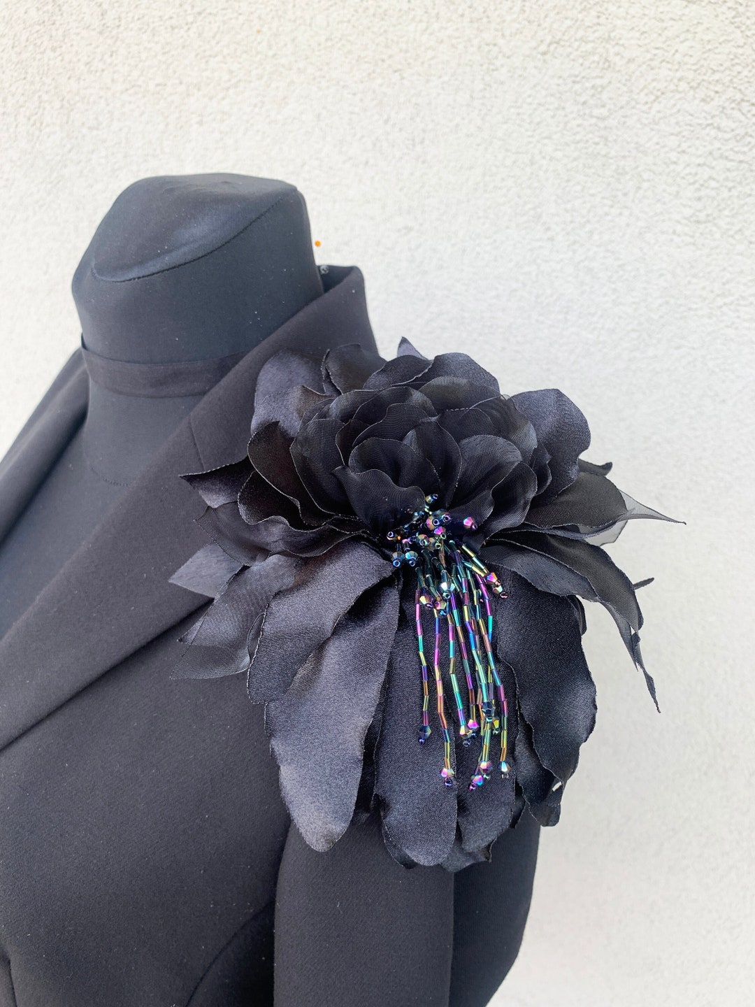 Large Black Flower Corsage Brooch Oversized Pin - Etsy