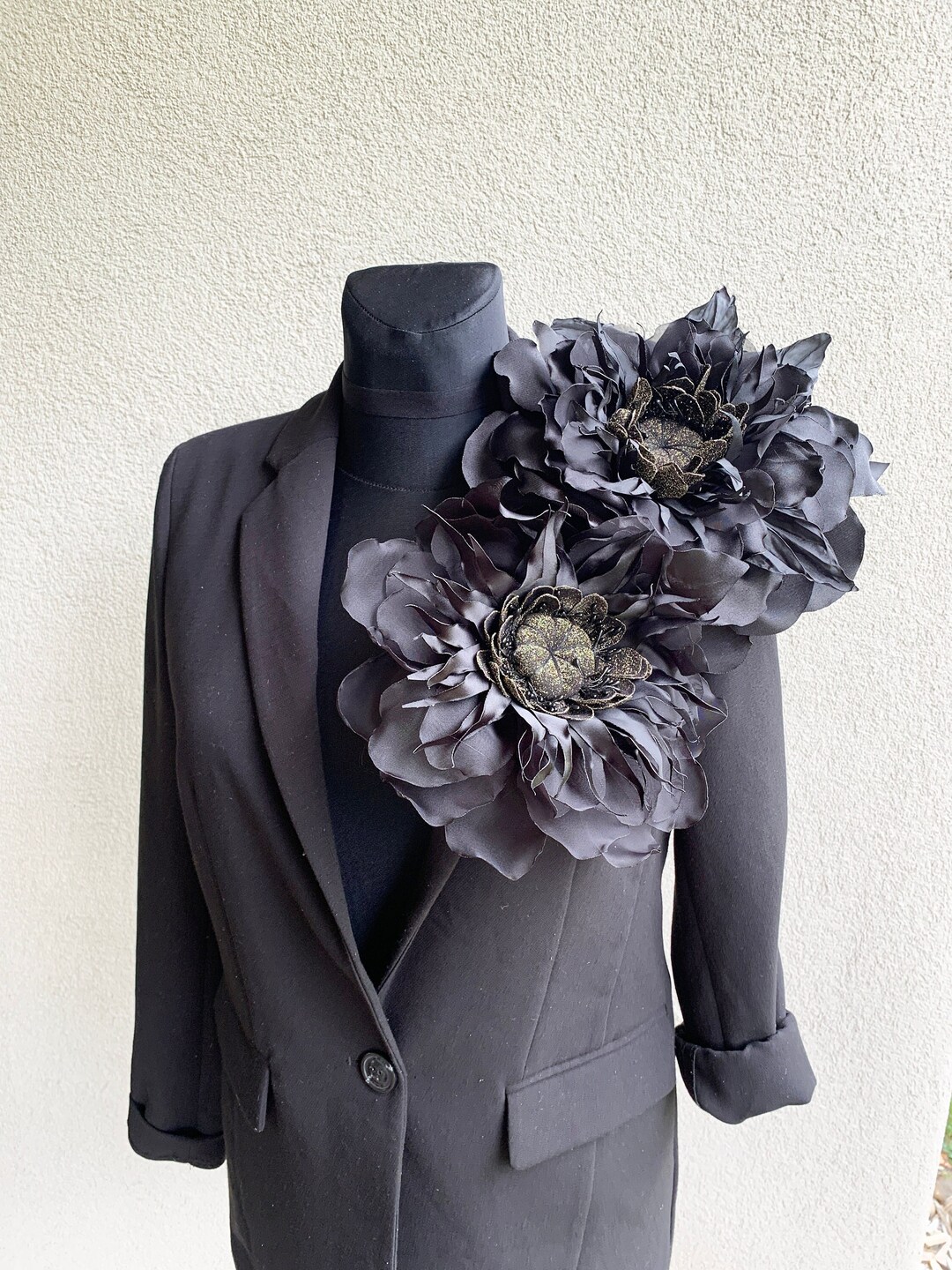 Black Oversized Shoulder Corsage Pin Extra Large Flower Brooch - Etsy