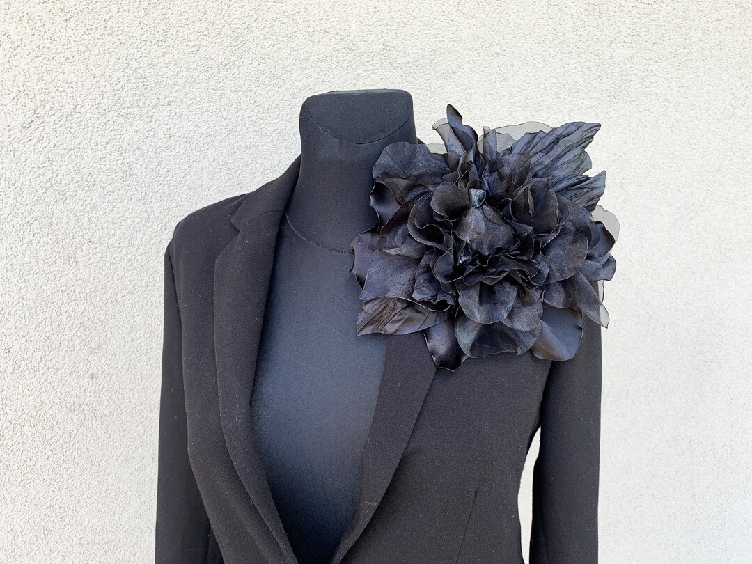 Large Flower Brooch Black Oversized Pin - Etsy