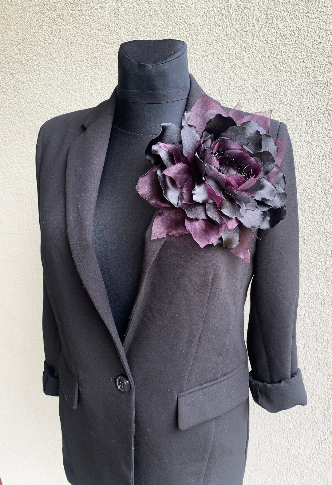 Large Flower Brooch Oversized Pin Burgundy and Black - Etsy