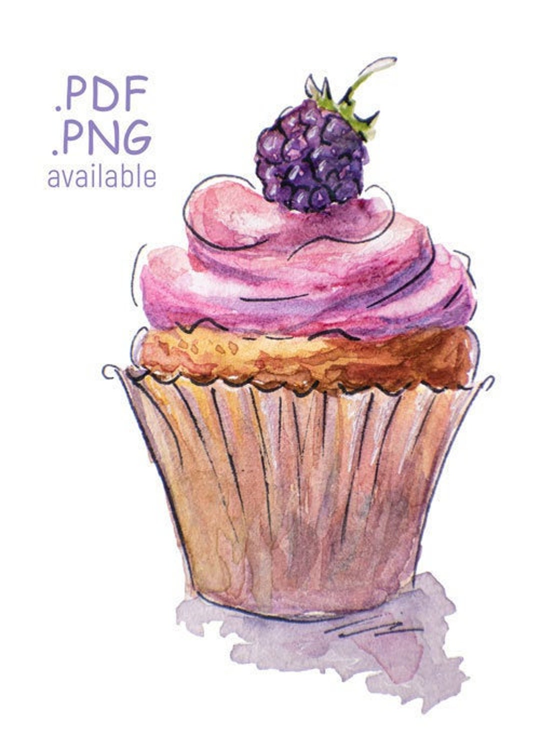 PDF Aquarell Brombeer Cupcake Original Food Illustration Handwerk ...