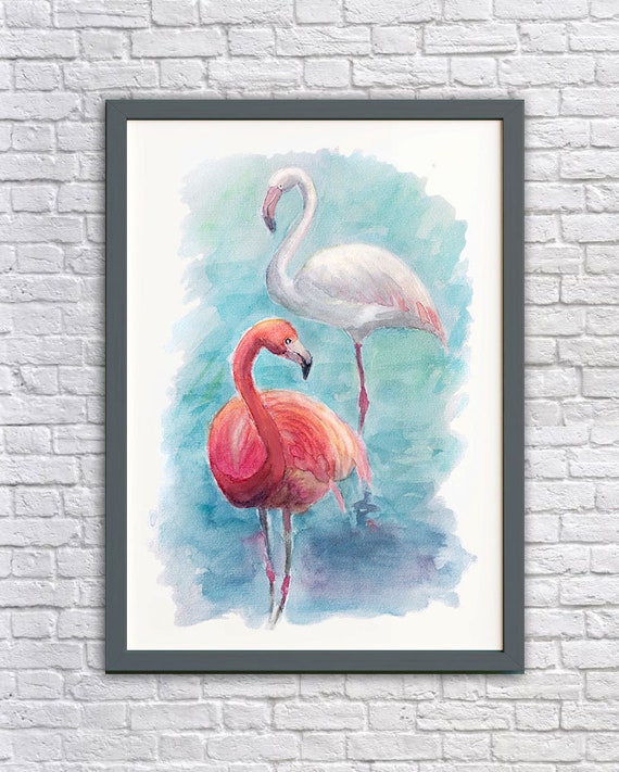 Pink Flamingo Printable Watercolor Ukraine Digital Tropical - Etsy